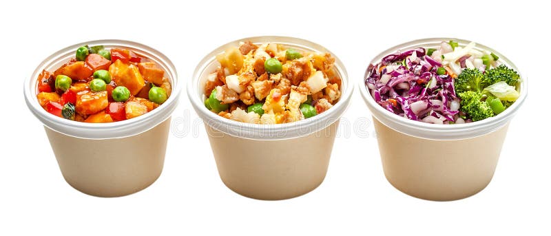 Pack of Container of Food Set of Five Different Poses Set Against ...