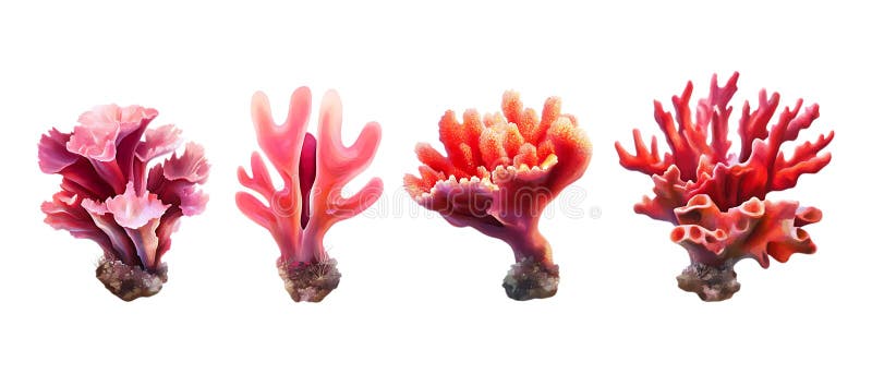 Pack of Coral Icon Set of Five Different Poses Set Against Transparent ...