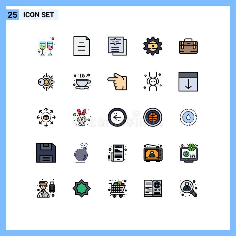 Pack of 25 Creative Filled Line Flat Colors of Working, Bag, Food, Food ...