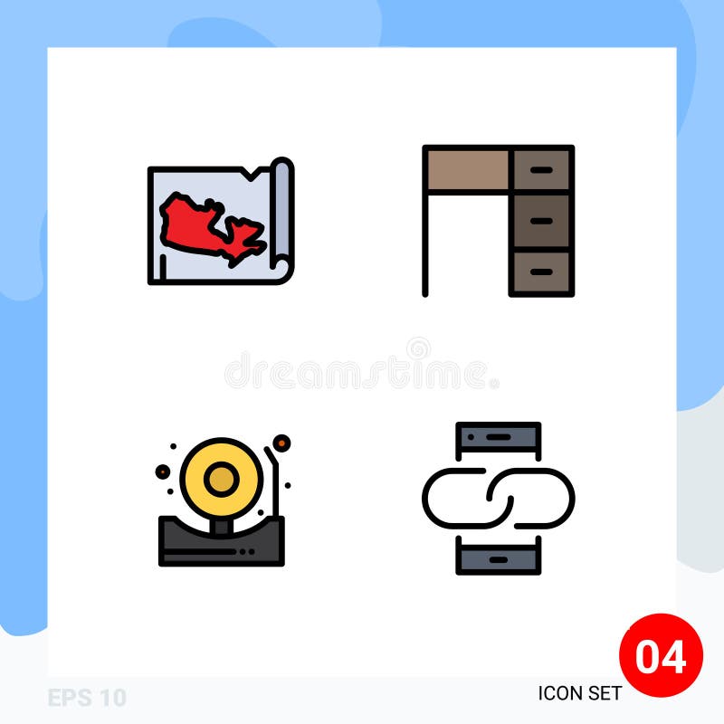 Set of 4 Modern UI Icons Symbols Signs for Map, Alert, Desk, Office ...