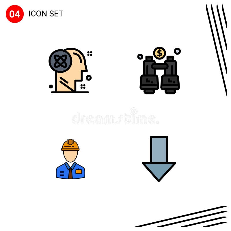 Pack of 4 Creative Filledline Flat Colors of User, Worker, Solution ...