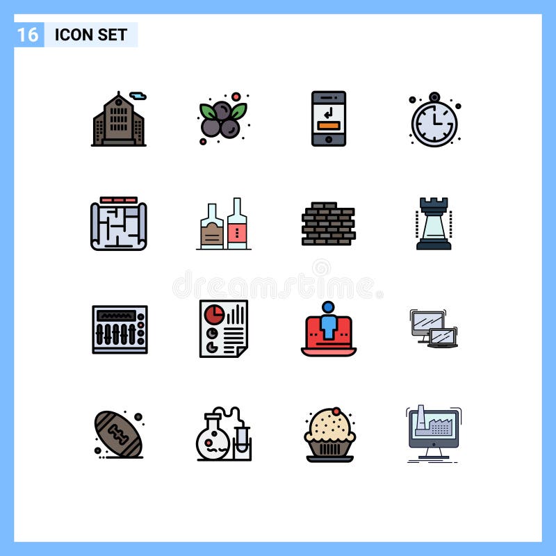 Pack of 16 Creative Flat Color Filled Lines of Building, Architecture ...