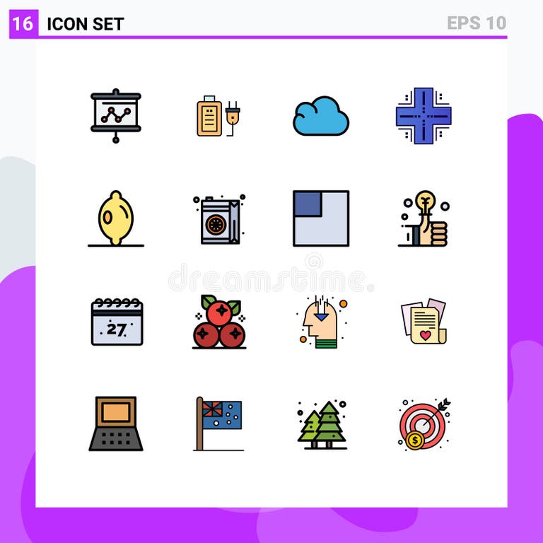 Pack of 16 Creative Flat Color Filled Lines of Lemon, Server, Cloud ...