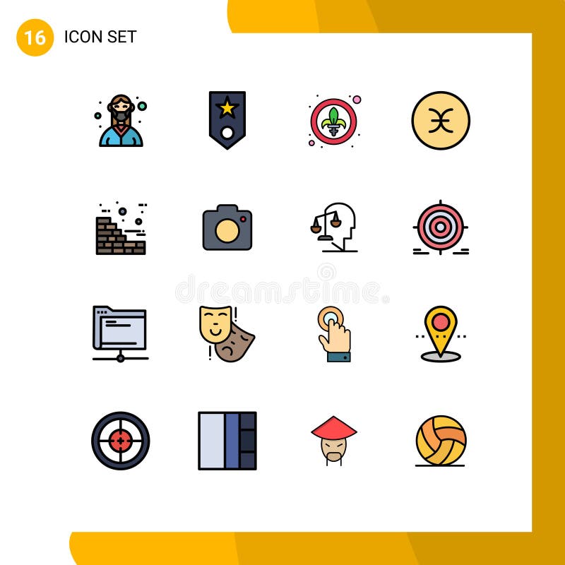 Pack of 16 Creative Flat Color Filled Lines of Symbols, Sign, Rank ...