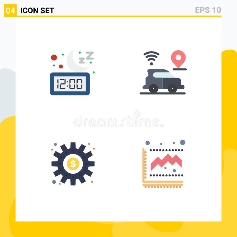 Pack of 4 Creative Flat Icons of Clock, Cogs, Sleep, Location, Money ...
