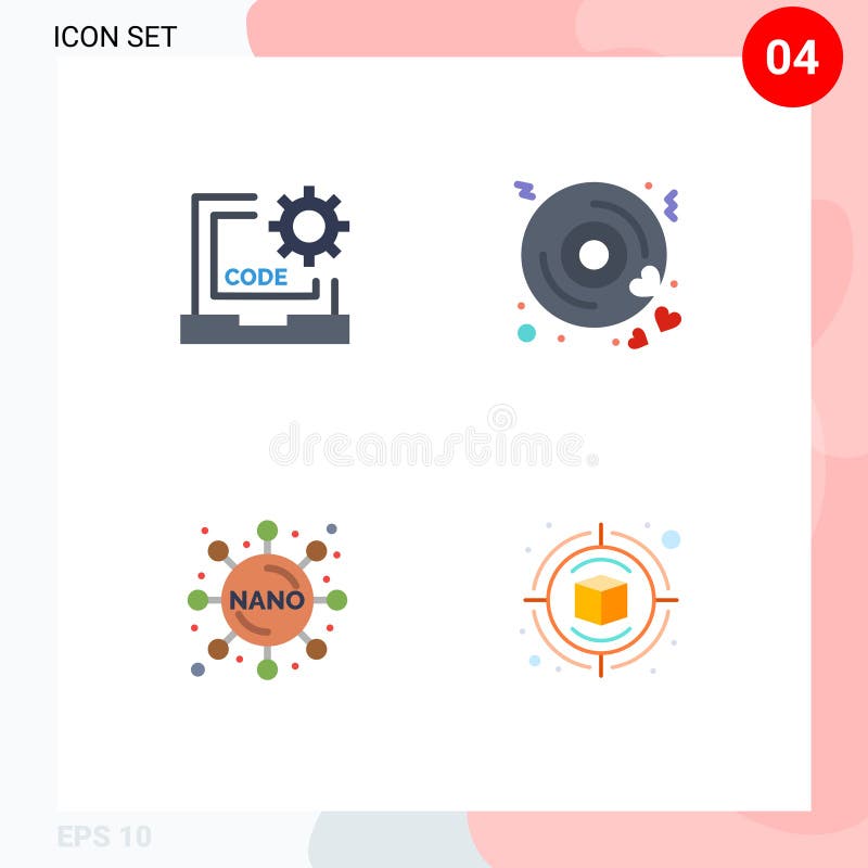 Pack of 4 Creative Flat Icons of Code, Chemistry, Development, Heart ...