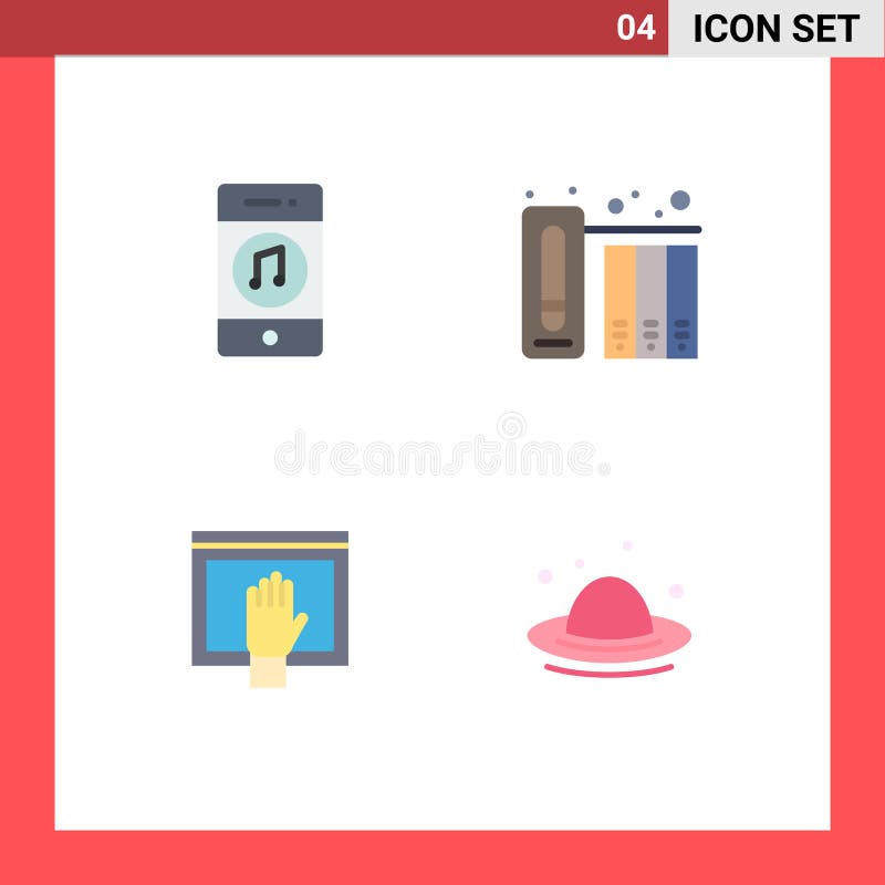 Pack of 4 Creative Flat Icons of Communications, Access, Player ...
