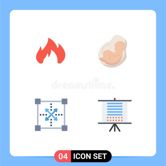 Pack of 4 Creative Flat Icons of Fire, Coding, Spark, Pregnant, Development Stock Vector ...