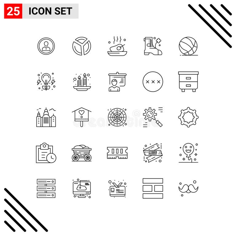 25 Universal Line Signs Symbols of Boot, Roasted, Graph, Meal, Dinner ...