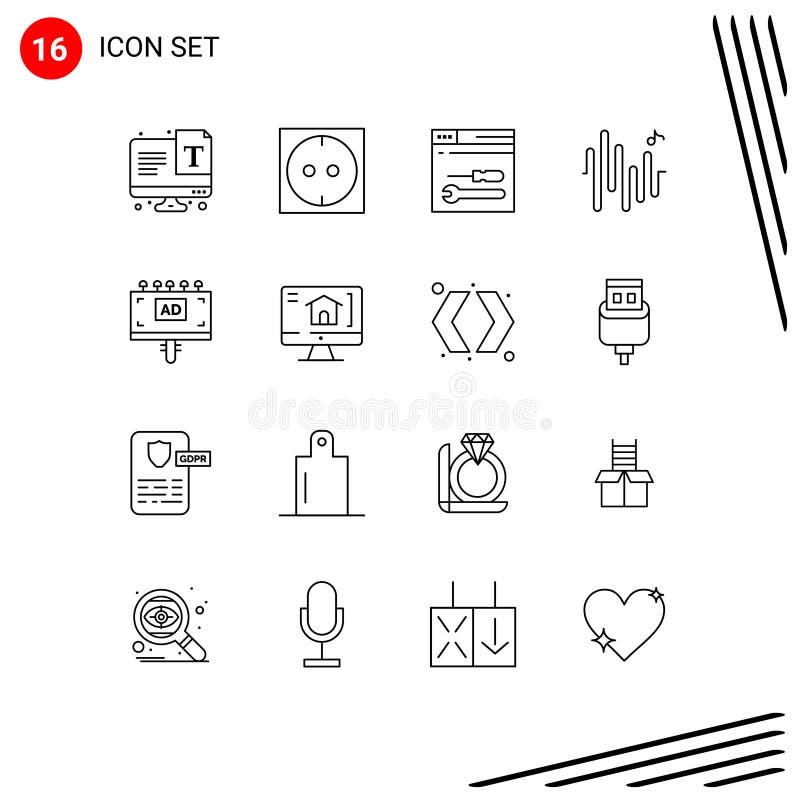 Pack of 16 Creative Outlines of Computer, Board, Tools, Advertising ...