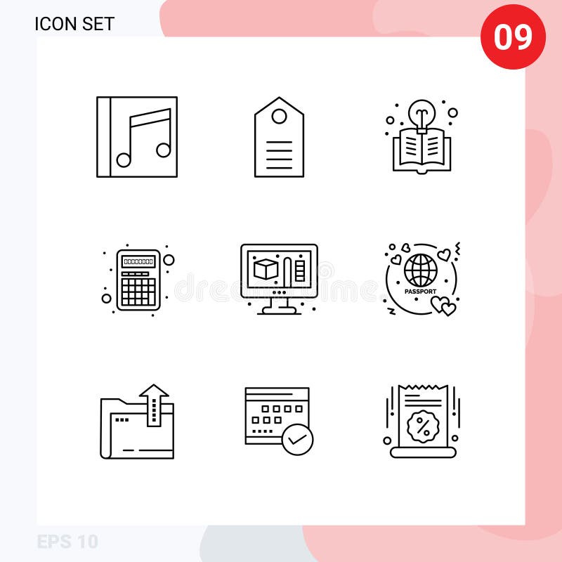 Pack of 9 Creative Outlines of Interface, Calculator, Label, Apps ...