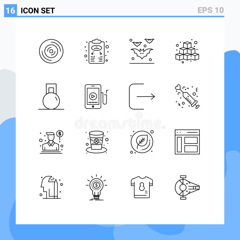 Set of 16 Modern UI Icons Symbols Signs for Play, Fun, Scheme, Box ...