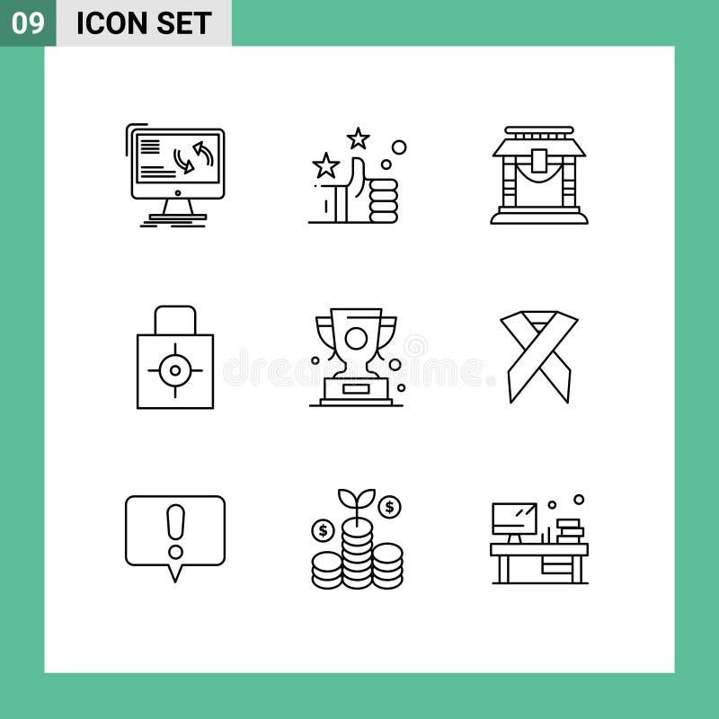 Pack of 9 Creative Outlines of Trophy, Security, Door, Protect, Key ...