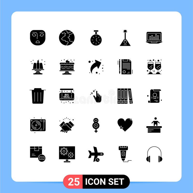 Pack of 25 Creative Solid Glyphs of Analytics, Laptop, Timer, Sound ...