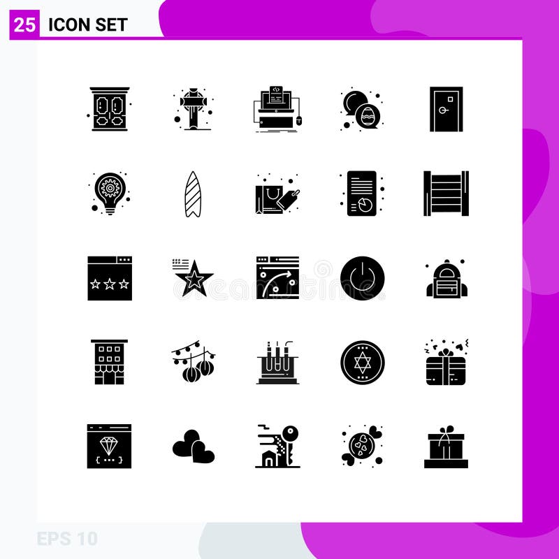 Pack of 25 Creative Solid Glyphs of Aperture, Easter, Code, Color, Screen Stock Vector ...
