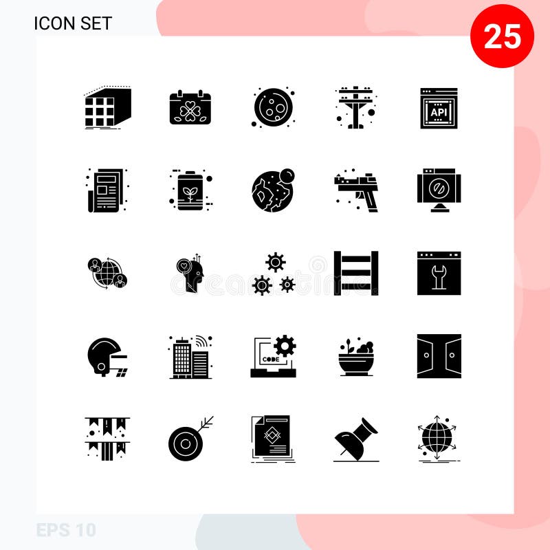 Pack of 25 Creative Solid Glyphs of Api, Electric Tower, Leaf, Electric ...