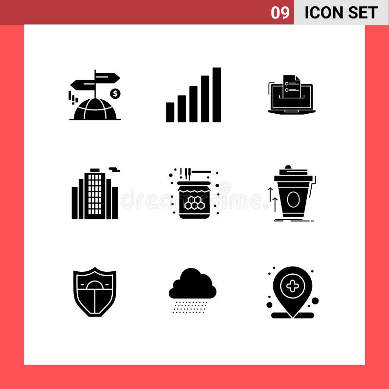 Pack of 9 Creative Solid Glyphs of Bee, Estate, Business, Building ...