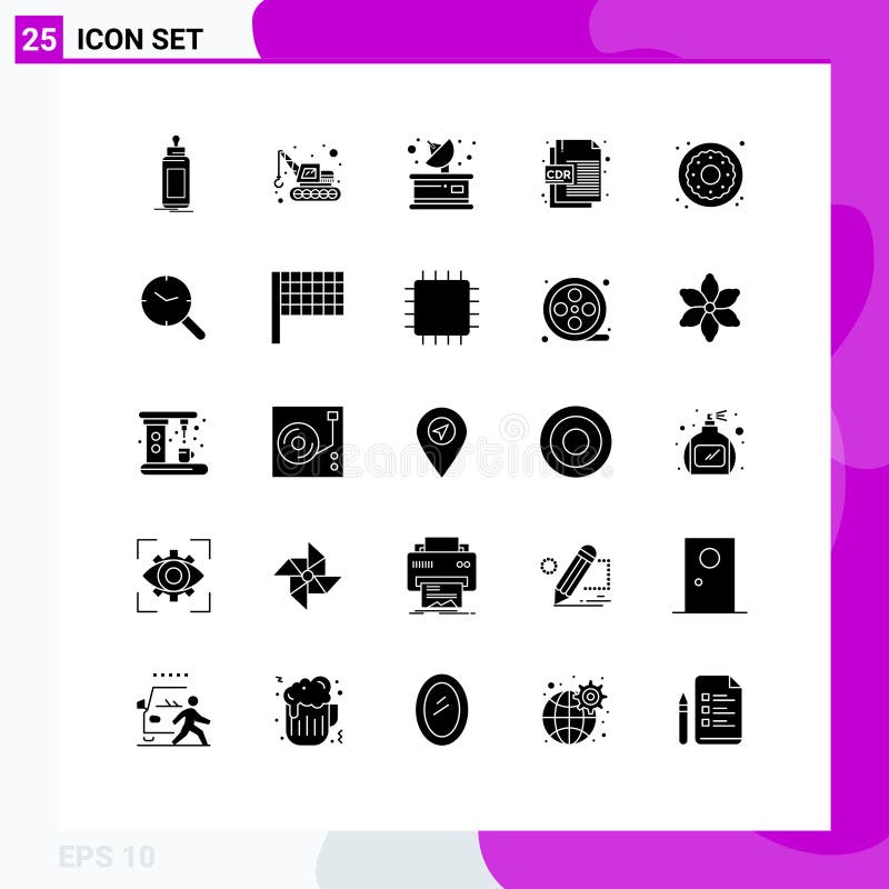 Pack of 25 Creative Solid Glyphs of Donut, File Format, Communication ...