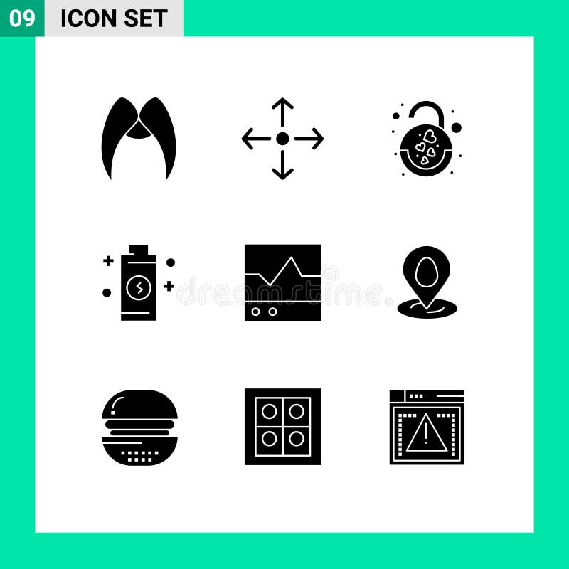 Pack of 9 Creative Solid Glyphs of Ecg, Power, Heart, Energy, Battery ...