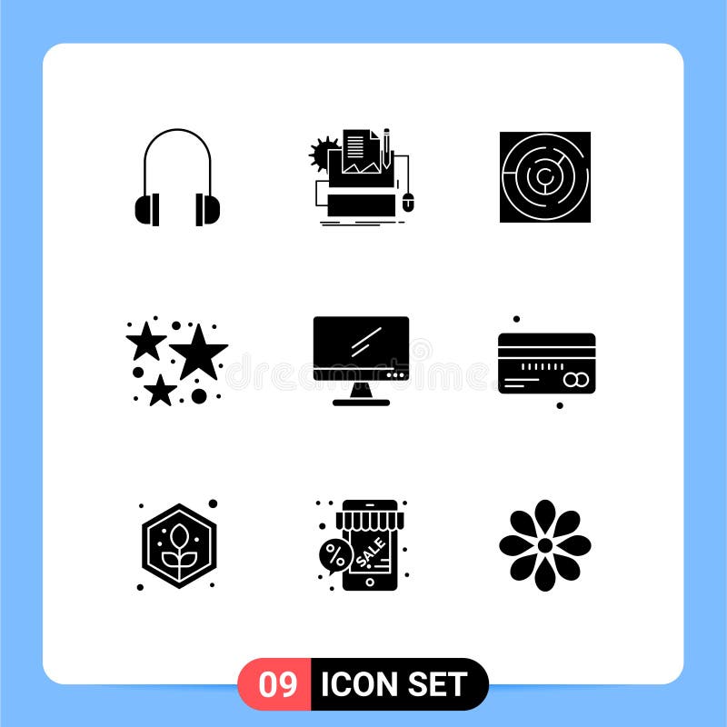 Pack of 9 Creative Solid Glyphs of Stars, Firework, Puzzle, Firecracker ...