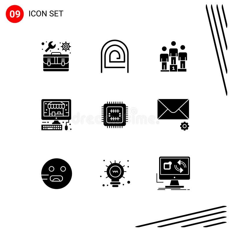 Pack of 9 Creative Solid Glyphs of Tech, Shop, Reader, Pc, Winners ...