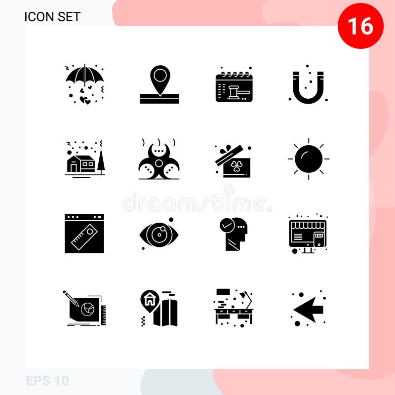 Pack of 16 Creative Solid Glyphs of Tree, Magnetic, Appointment, Magnet ...