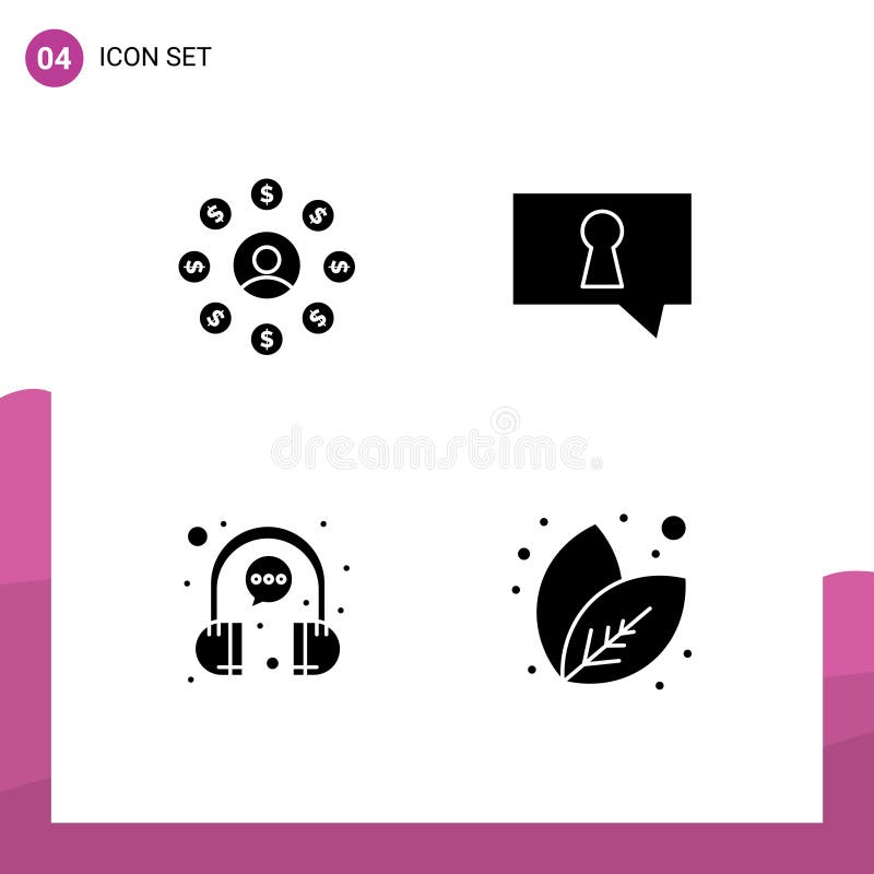 Pack of 4 Creative Solid Glyphs of User, Customer, Chain, Secret ...