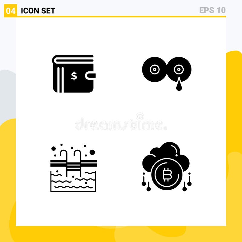 Pack of 4 Creative Solid Glyphs of Wallet, Pool, Cash, Feeding, Water ...