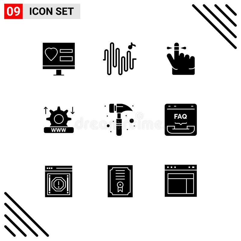 Group of 9 Solid Glyphs Signs and Symbols for Watch Kit, Claw Hammer ...