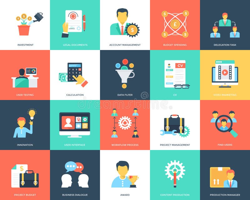 Project Management Flat Icons Collection Stock Illustration ...
