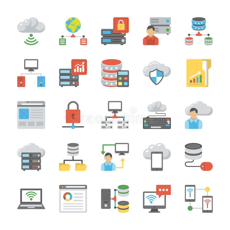 Data Storage and Databases Flat Icons Set Stock Illustration ...