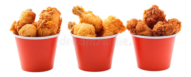 Pack of Crispy Fried Chicken in Striped Paper Cups on Transparent ...