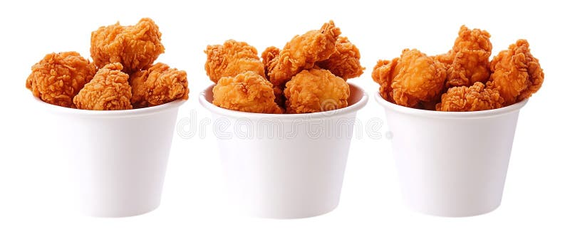 Pack of Crispy Fried Chicken in Striped Paper Cups on Transparent ...