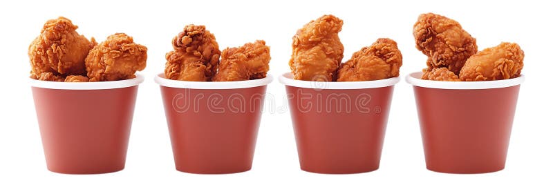 Pack of Crispy Fried Chicken in Striped Paper Cups on Transparent ...