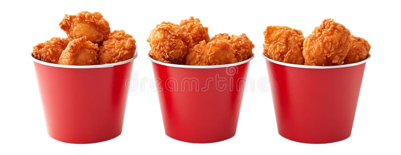 Pack of Crispy Fried Chicken in Striped Paper Cups on Transparent ...
