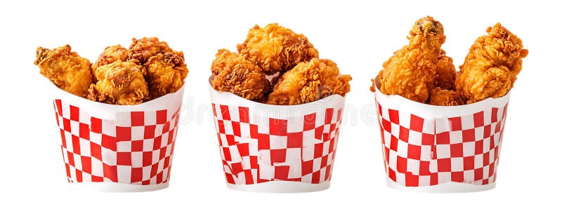 Pack of Crispy Fried Chicken in Striped Paper Cups on Transparent ...