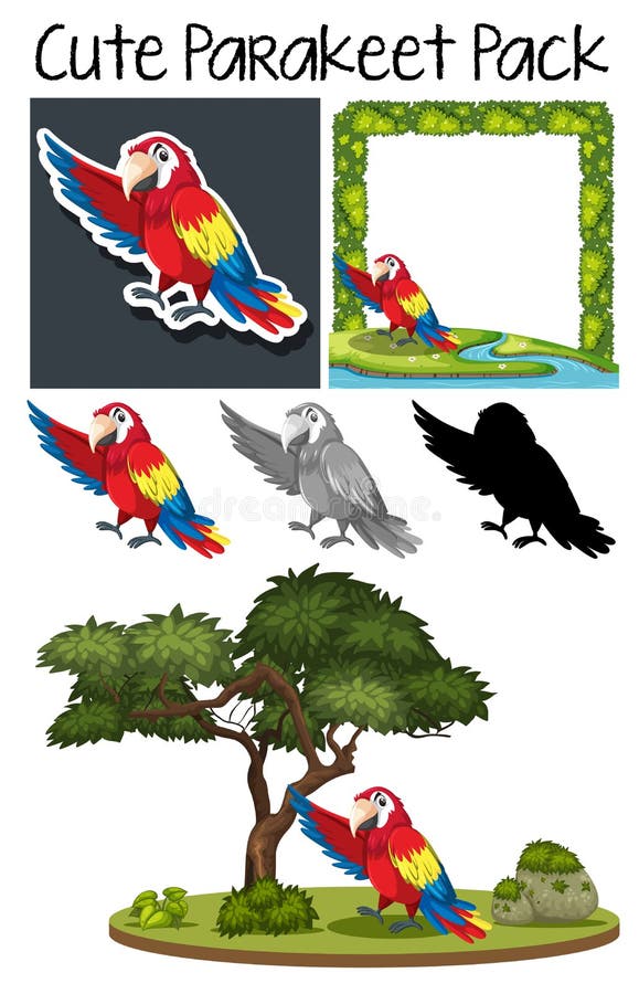 A pack of cute parrot stock vector. Illustration of tree - 147800083