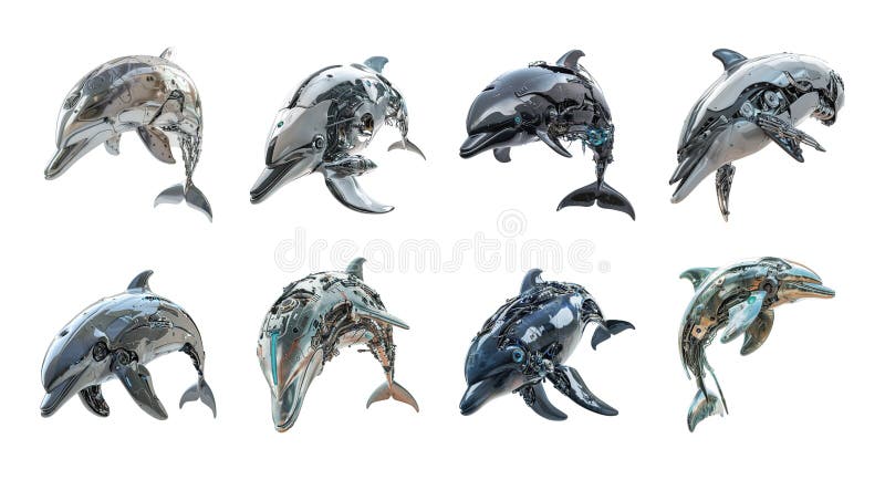 Pack of Cyborg Dolphin on Transparent Background Stock Illustration ...