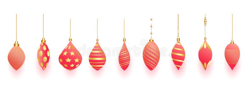 Pack of Decorative Christmas Bauble Elements in Red Color Stock Vector ...