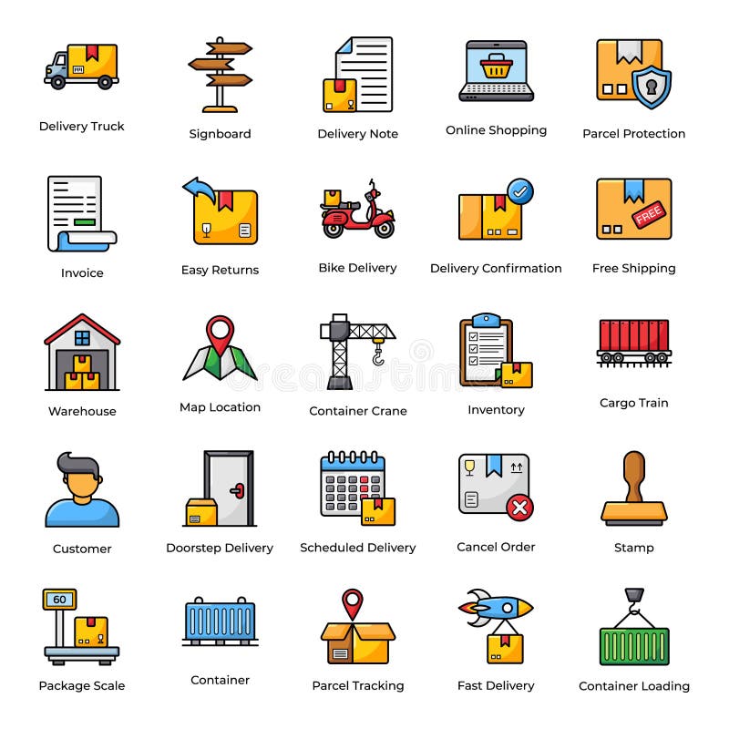 Pack of Delivery Flat Icons Stock Vector - Illustration of tracking ...