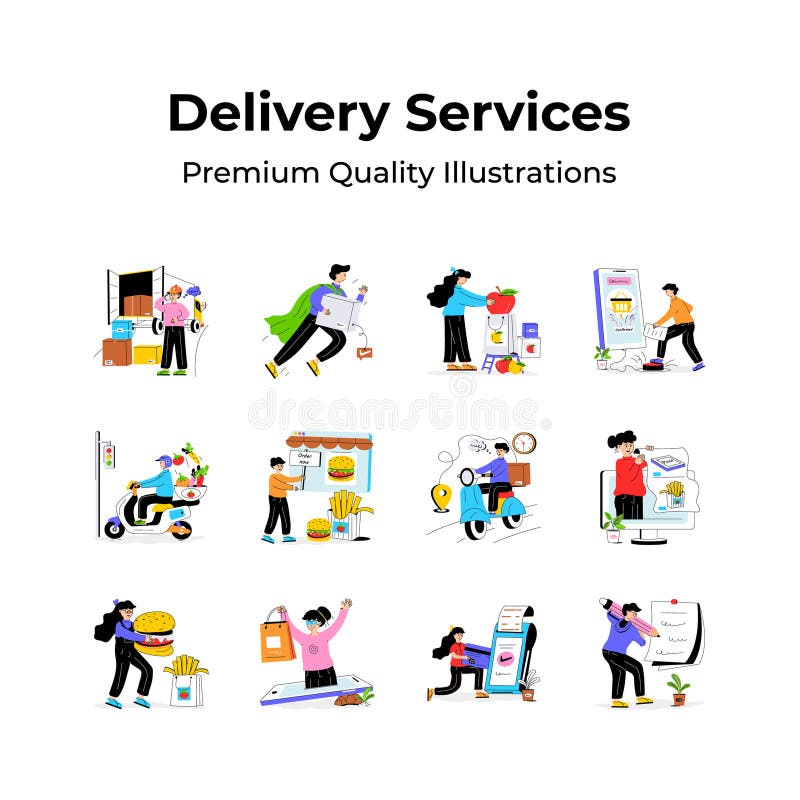 Pack of Delivery Service Illustrations, Ready for Premium Use Stock ...