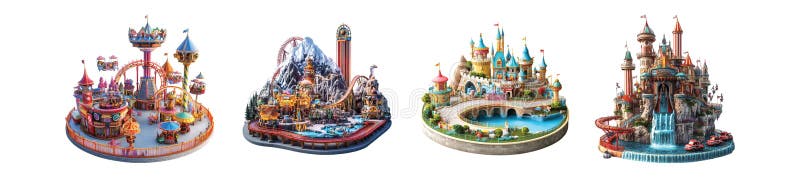 Pack of Displaying Miniature of Theme Park on Transparent Background ...