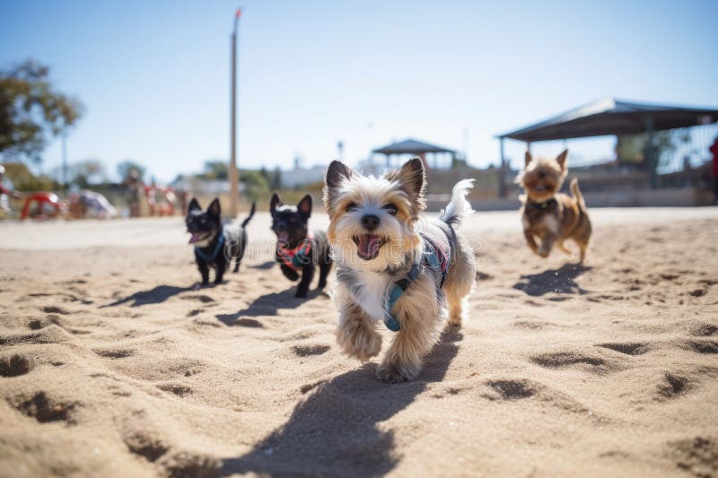 A Pack of Dogs Runs on the Sand in the Summer Stock Photo - Image of ...