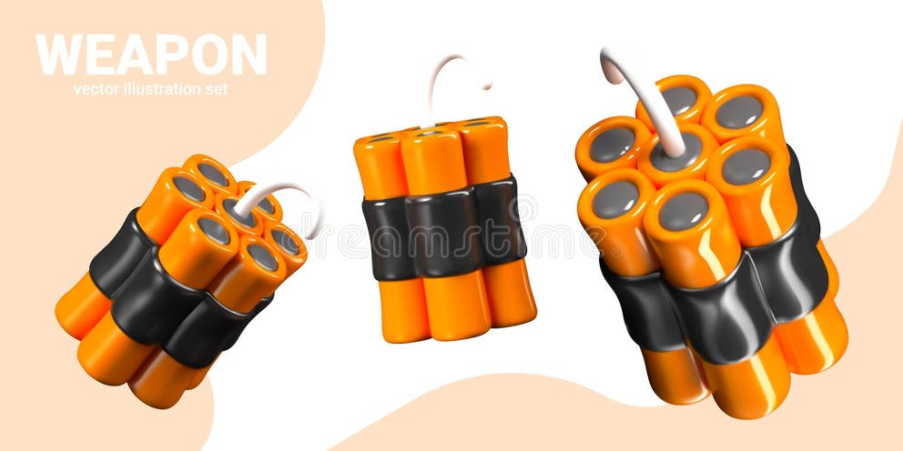 Pack of Dynamite Sticks with Cord. Realistic Bundle of Explosive ...