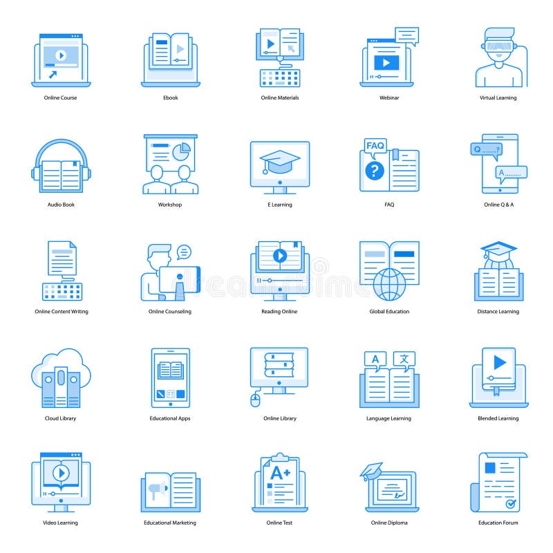 Pack of E Learning Flat Icons Stock Vector - Illustration of educational, writing: 186957107