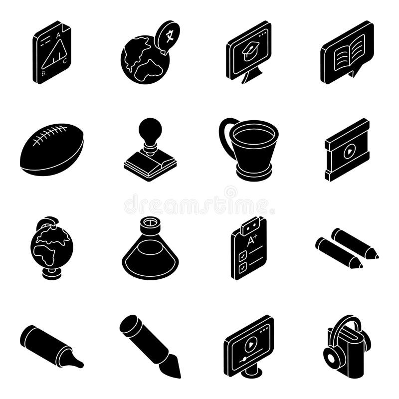 Pack of Education and Knowledge Flat Isometric Icons Stock Vector ...