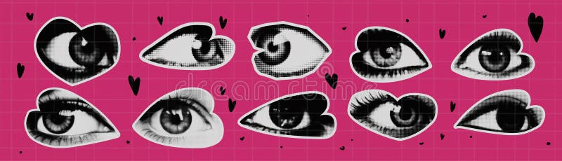 A Pack of Eyes Cut As If from a Magazine. Isolated Gaze Stock Vector ...
