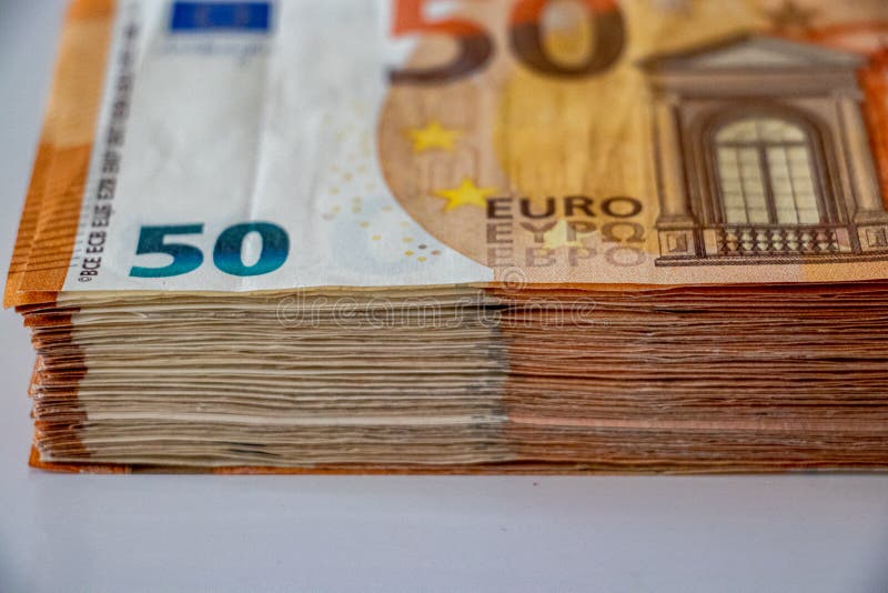 200 Euro Note with Bunch of 50 Notes Stock Photo - Image of money, euro ...