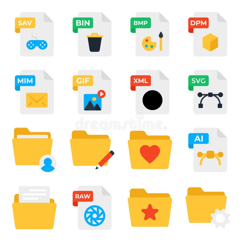 Pack of File Types Flat Icons Stock Vector - Illustration of scalable ...