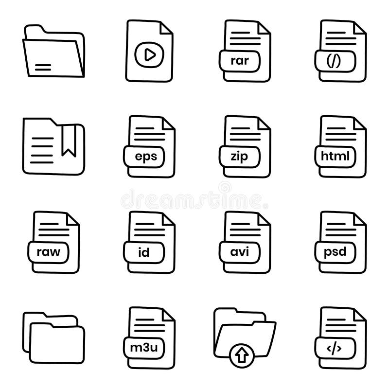 Pack of Files and Data Linear Icons Stock Vector - Illustration of ...